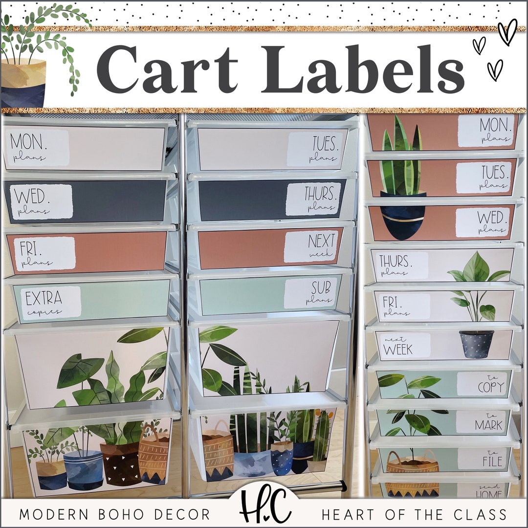 Rolling Cart Editable Labels | Cart Labels for Modern Boho Classroom ...