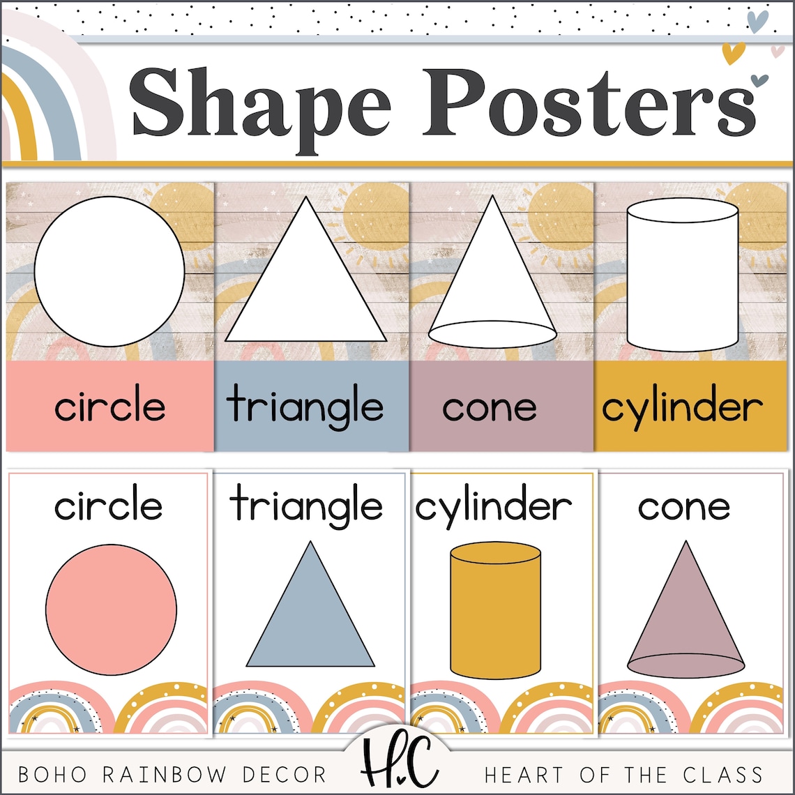Classroom Shape Posters With 2D and 3D Shapes | Editable Text | Boho ...