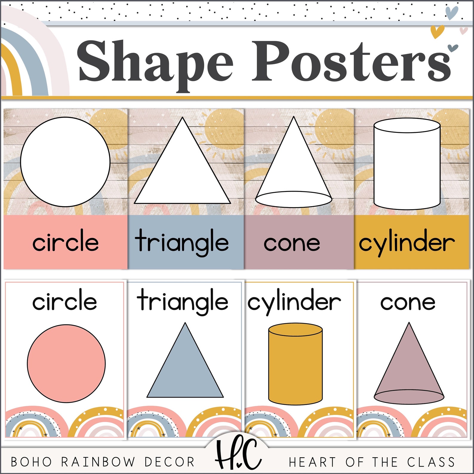 Classroom Shape Posters With 2D and 3D Shapes | Editable Text | Boho ...