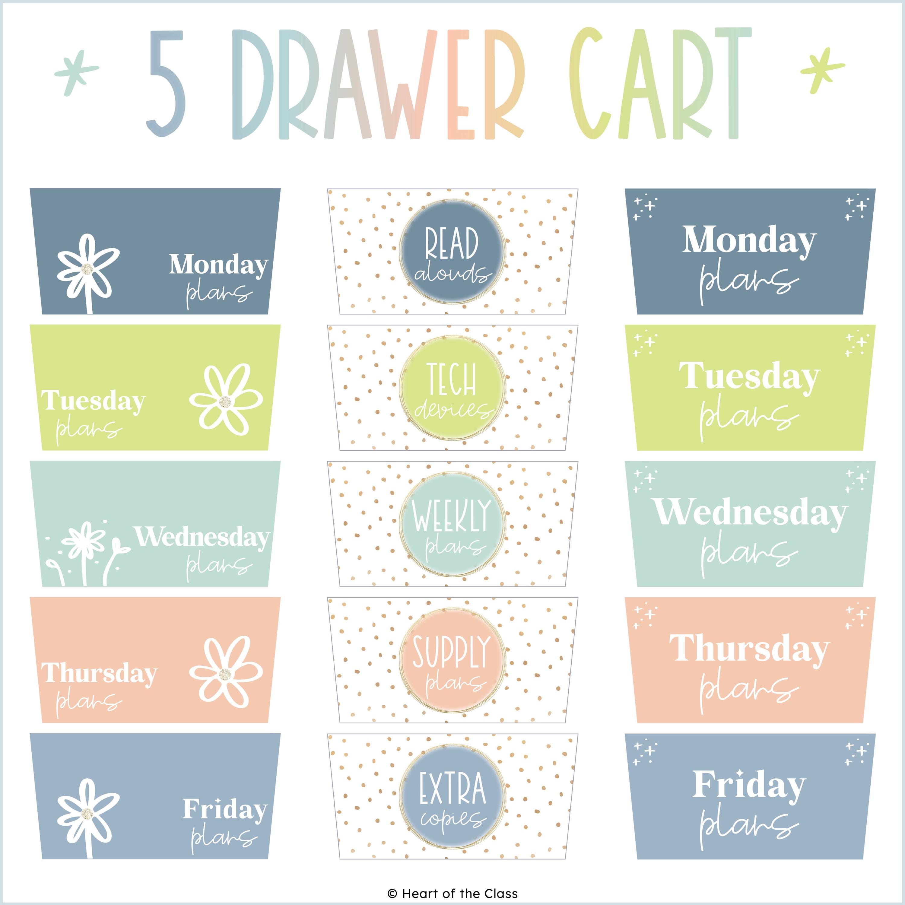 Rolling Cart Labels for 5 Drawer, 10 Drawer and 12 Drawer Teacher ...