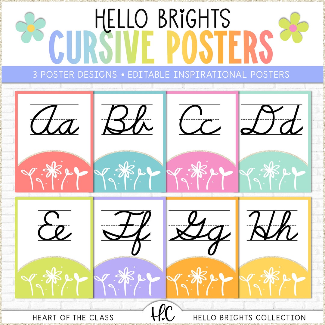 Classroom Cursive Alphabet Posters | Hello Brights Classroom Decor ...