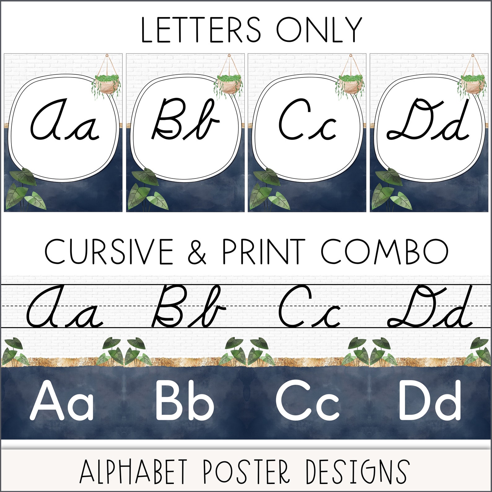 Cursive Alphabet Posters With Graphics Boho Plants Classroom Decor ...