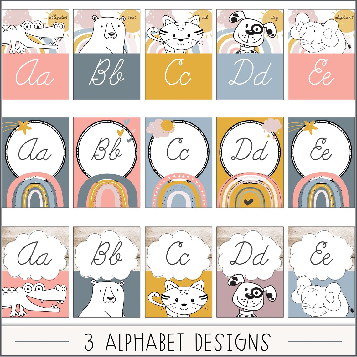 Cursive Alphabet Posters Boho Rainbow Classroom Cursive - Etsy