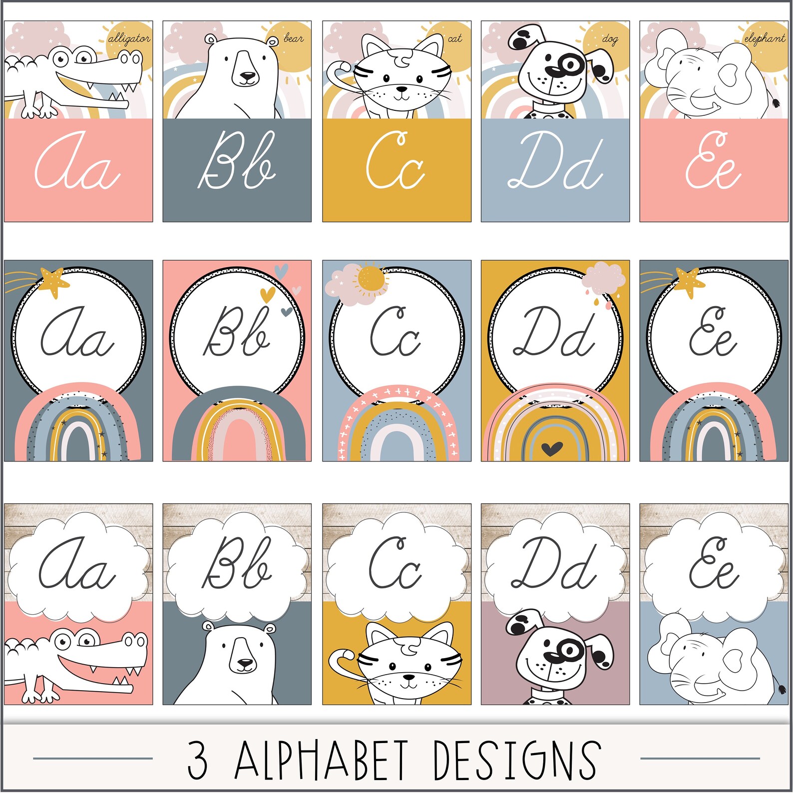 Cursive Alphabet Posters Boho Rainbow Classroom Cursive Posters Boho ...