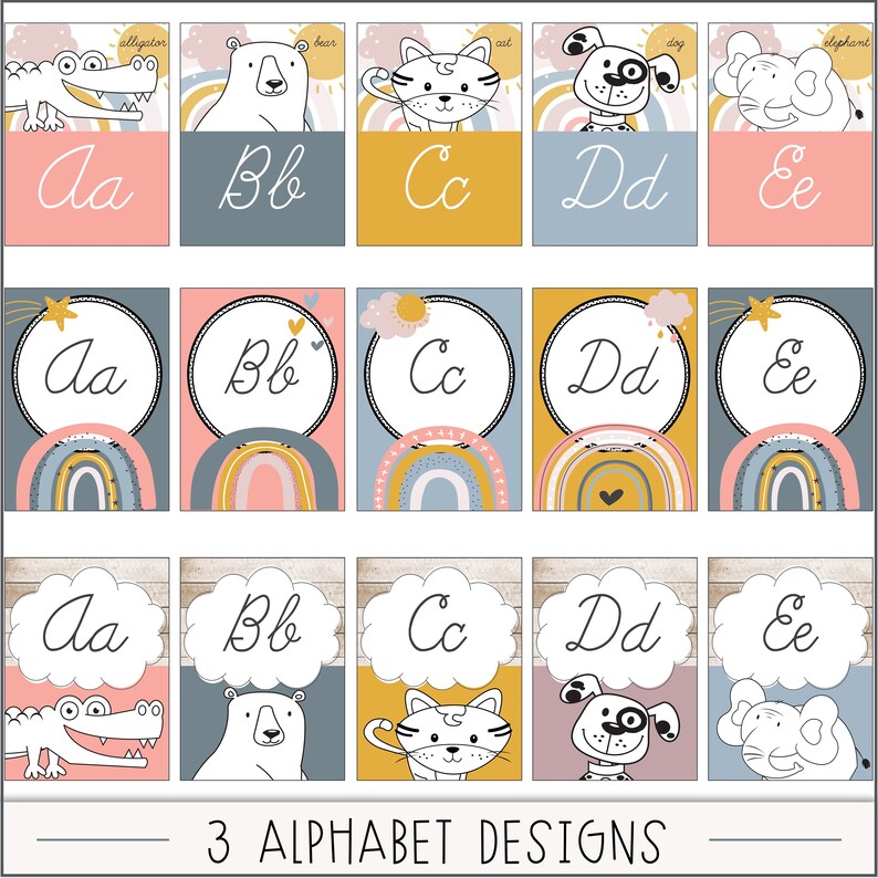 Cursive Alphabet Posters Boho Rainbow Classroom Cursive Posters Boho ...