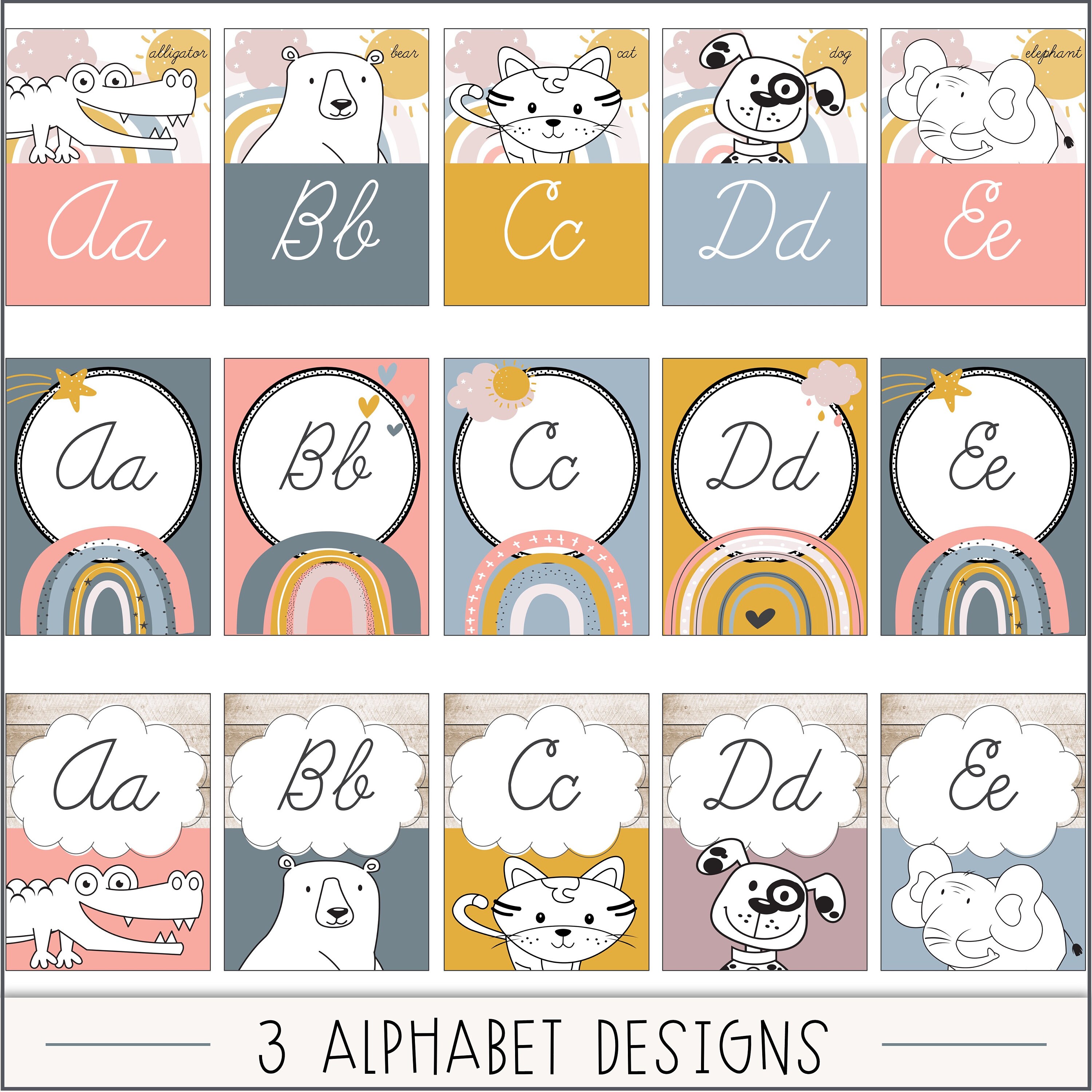 Cursive Alphabet Posters | Boho Rainbow Classroom Cursive Posters ...