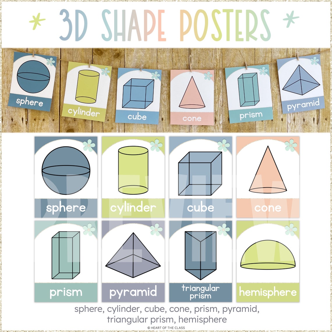 2D and 3D Shape Posters for Classroom and Homeschool With Editable Text ...