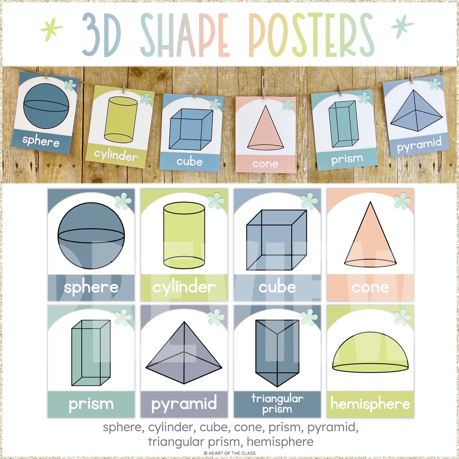2D and 3D Shape Posters for Classroom and Homeschool With Editable Text ...