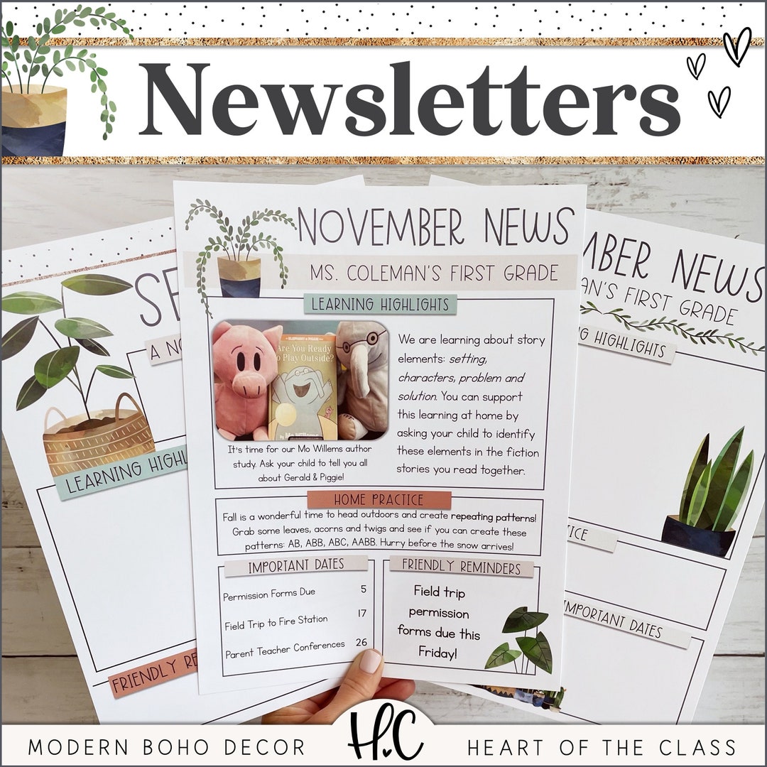 Classroom Newsletters Boho Plants Classroom Decor Editable - Etsy