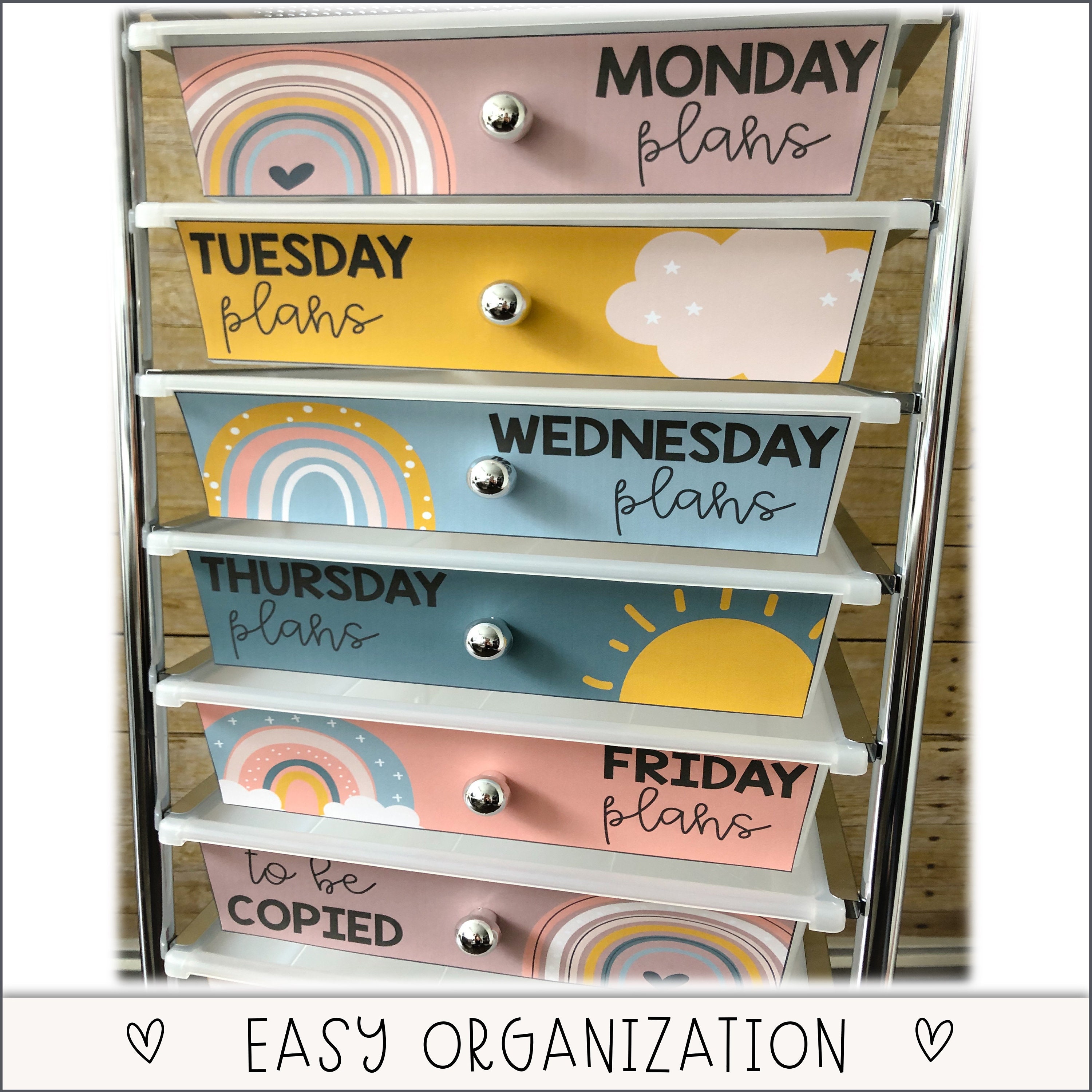 Boho Rainbow Classroom Cart Labels With Editable Text for 5 Drawer, 10 ...