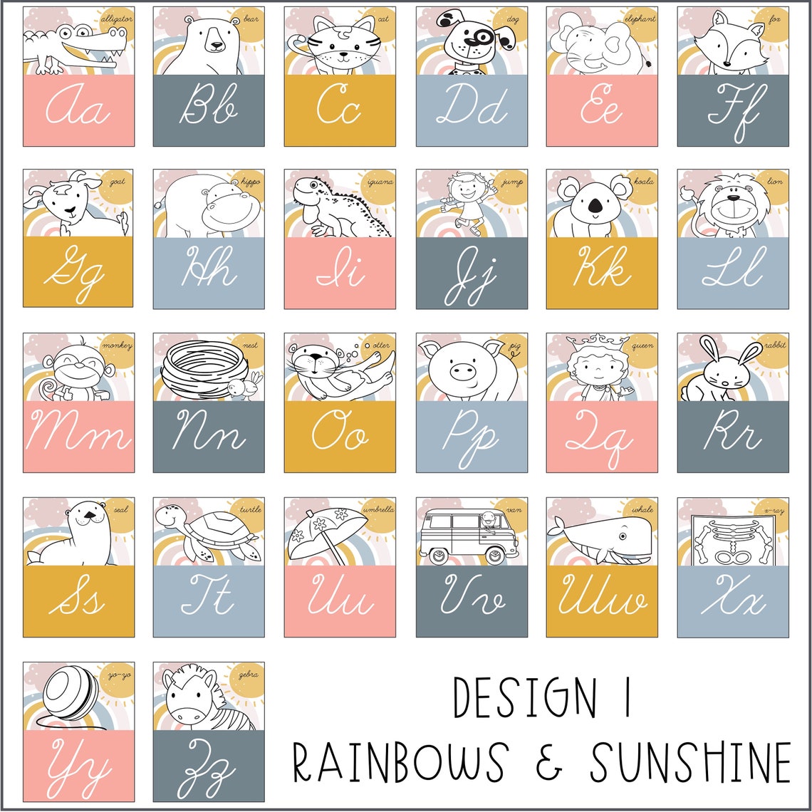 Cursive Alphabet Posters Boho Rainbow Classroom Cursive - Etsy Canada