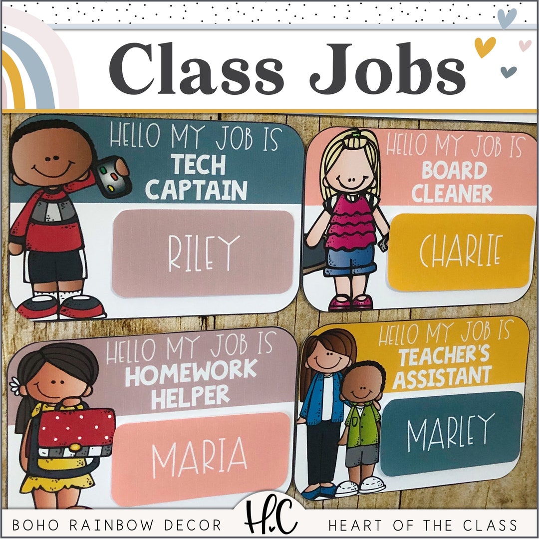 Classroom Jobs Display | Editable Text | Boho Rainbow Classroom Decor ...