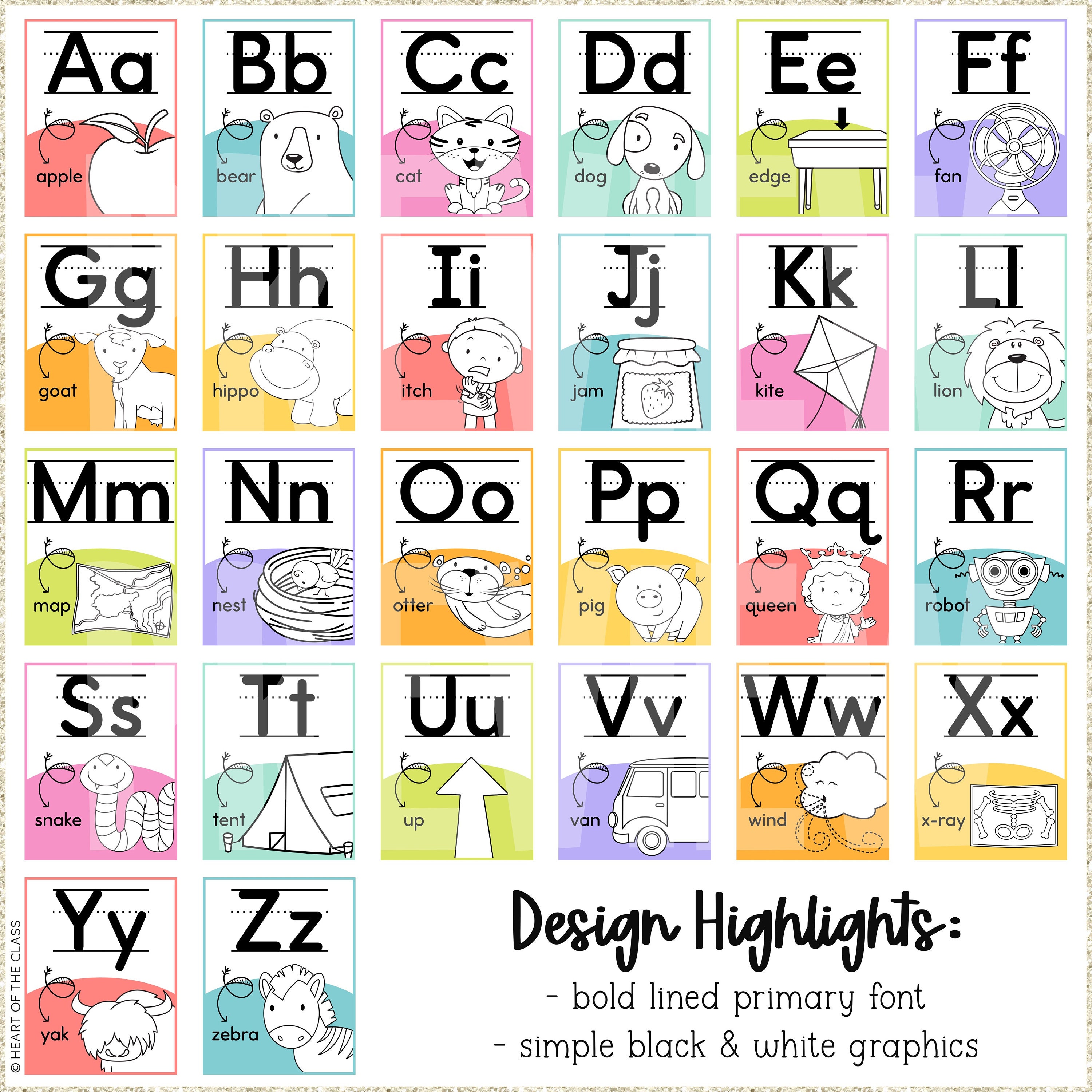 Classroom Alphabet Posters Hello Brights Classroom Decor Printable ...