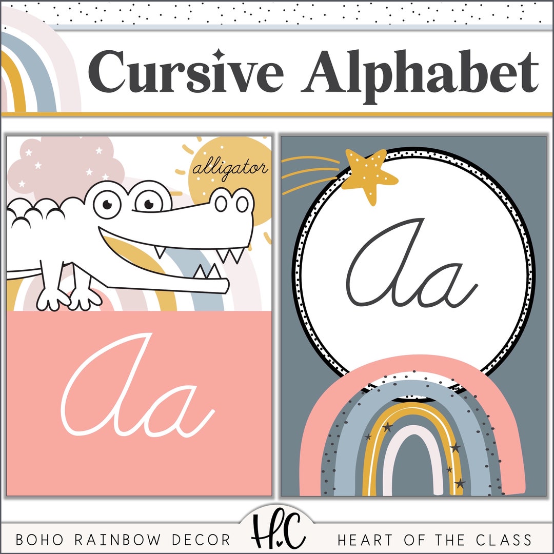 Cursive Alphabet Posters | Boho Rainbow Classroom Cursive Posters ...