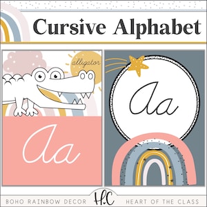 Cursive Alphabet Posters | Boho Rainbow Classroom Cursive Posters ...