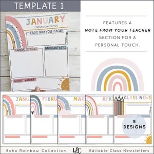 Classroom Newsletters | Boho Rainbow Classroom Decor | Editable ...