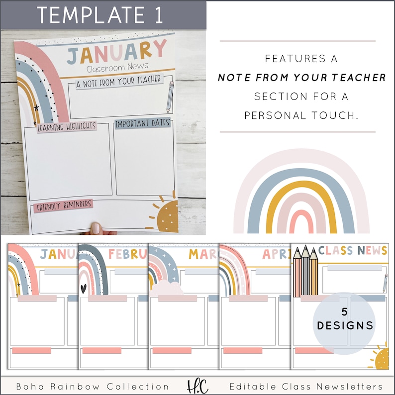 Classroom Newsletters Boho Rainbow Classroom Decor - Etsy