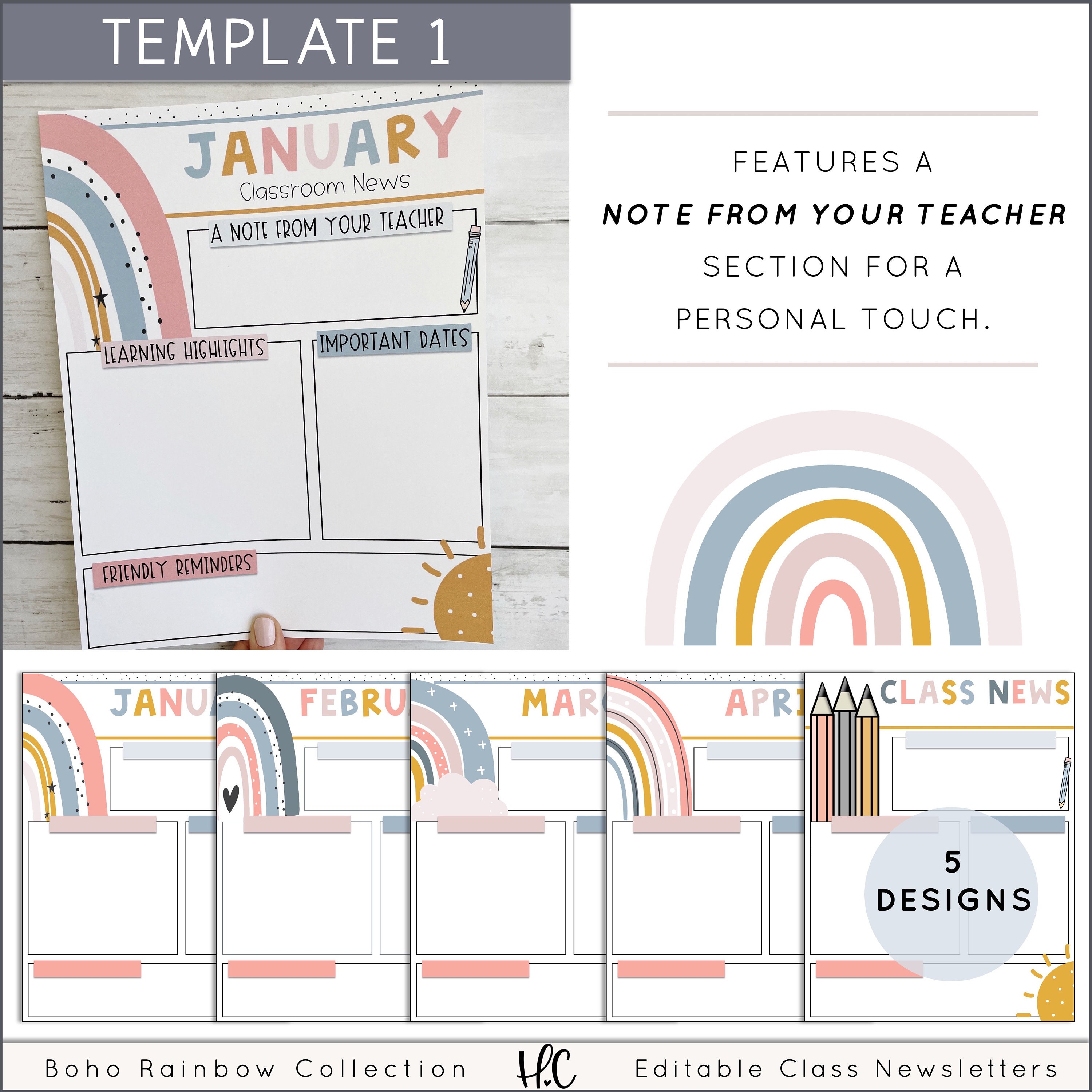 Classroom Newsletters Boho Rainbow Classroom Decor - Etsy