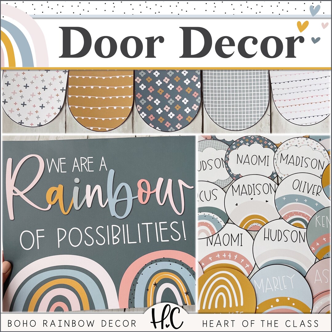 Classroom Door Decor | Editable Door Decor for Boho Rainbow Classroom ...