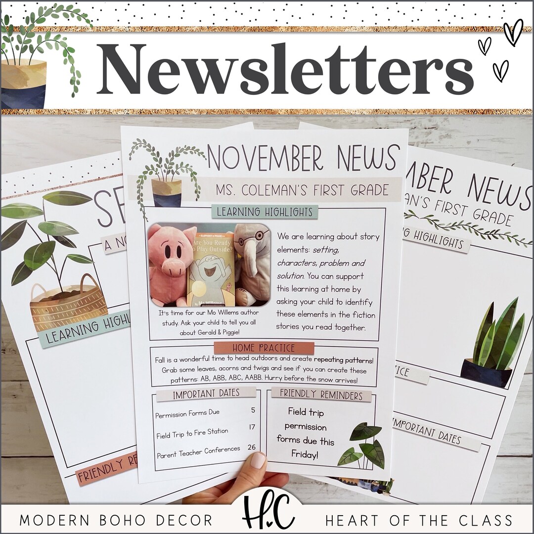 Classroom Newsletters | Boho Plants Classroom Decor | Editable ...