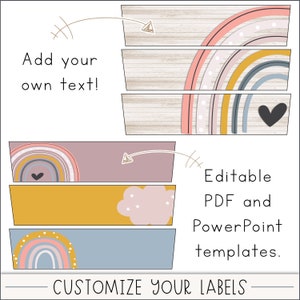 Boho Rainbow Classroom Cart Labels With Editable Text for 5 Drawer, 10 ...