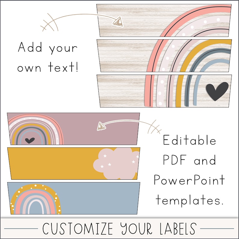Boho Rainbow Classroom Cart Labels With Editable Text for 5 Drawer, 10 ...