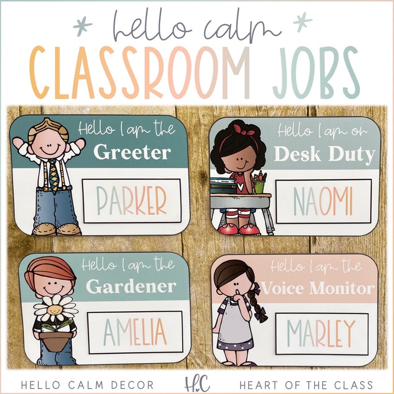 Editable Classroom Jobs Chart With Pictures Hello Calm Classroom Decor ...