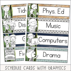 Classroom Schedule Cards With Graphics | Boho Visual Classroom Schedule ...