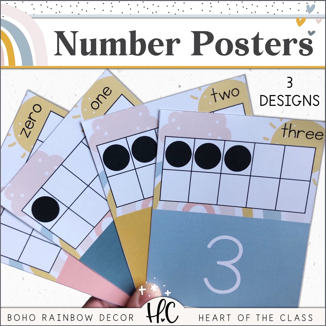 Boho Rainbow Number Posters | Ten Frames Posters | Classroom Decor ...