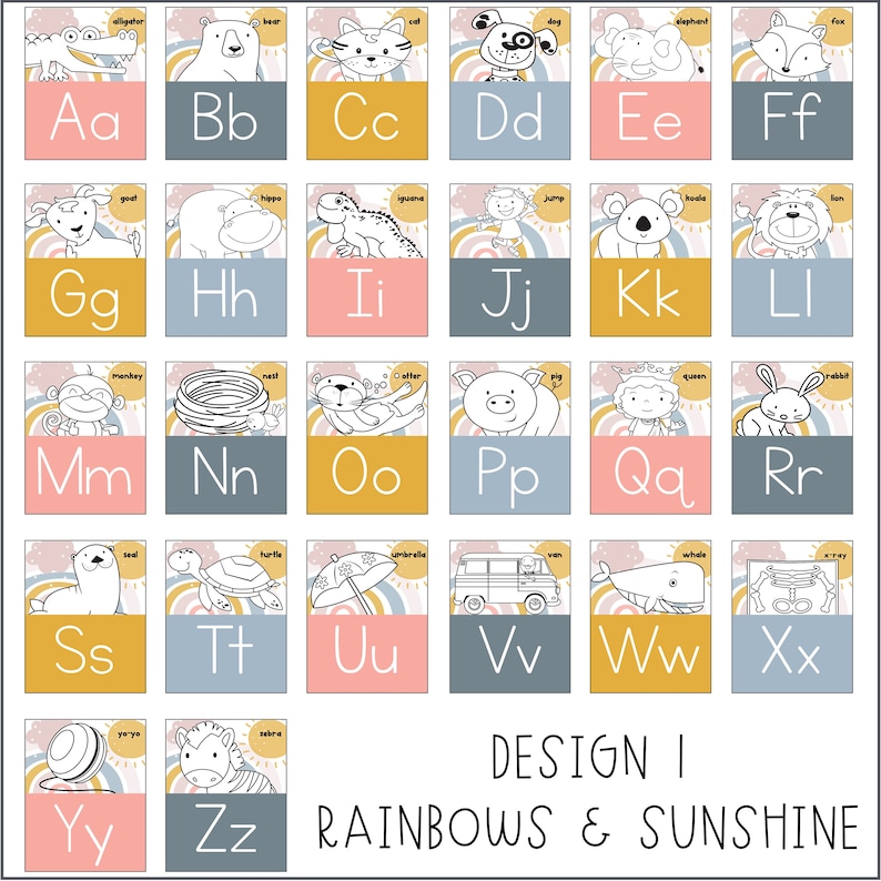 Alphabet Posters Boho Rainbow Classroom Alphabet Primary - Etsy