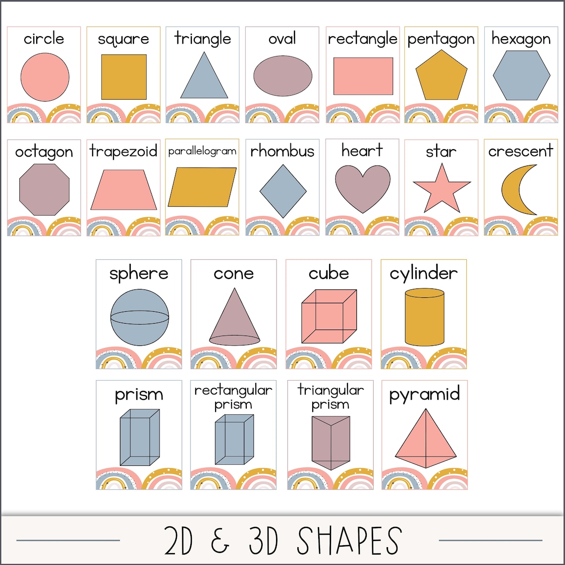 Classroom Shape Posters With 2D and 3D Shapes | Editable Text | Boho ...
