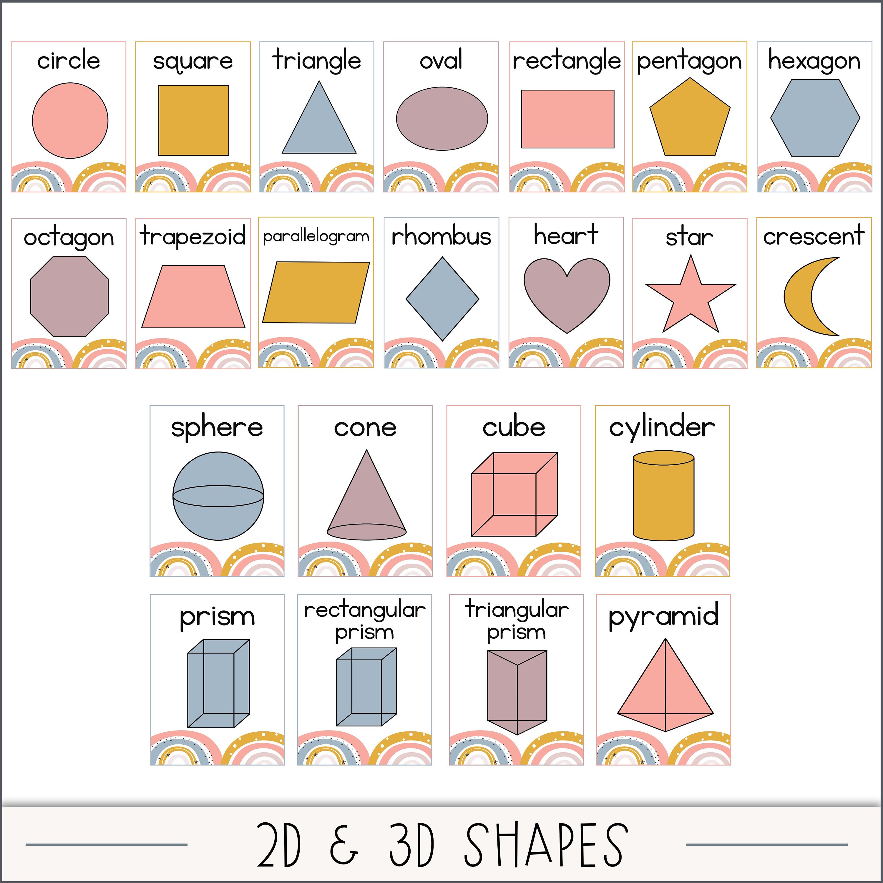 Classroom Shape Posters With 2D and 3D Shapes | Editable Text | Boho ...