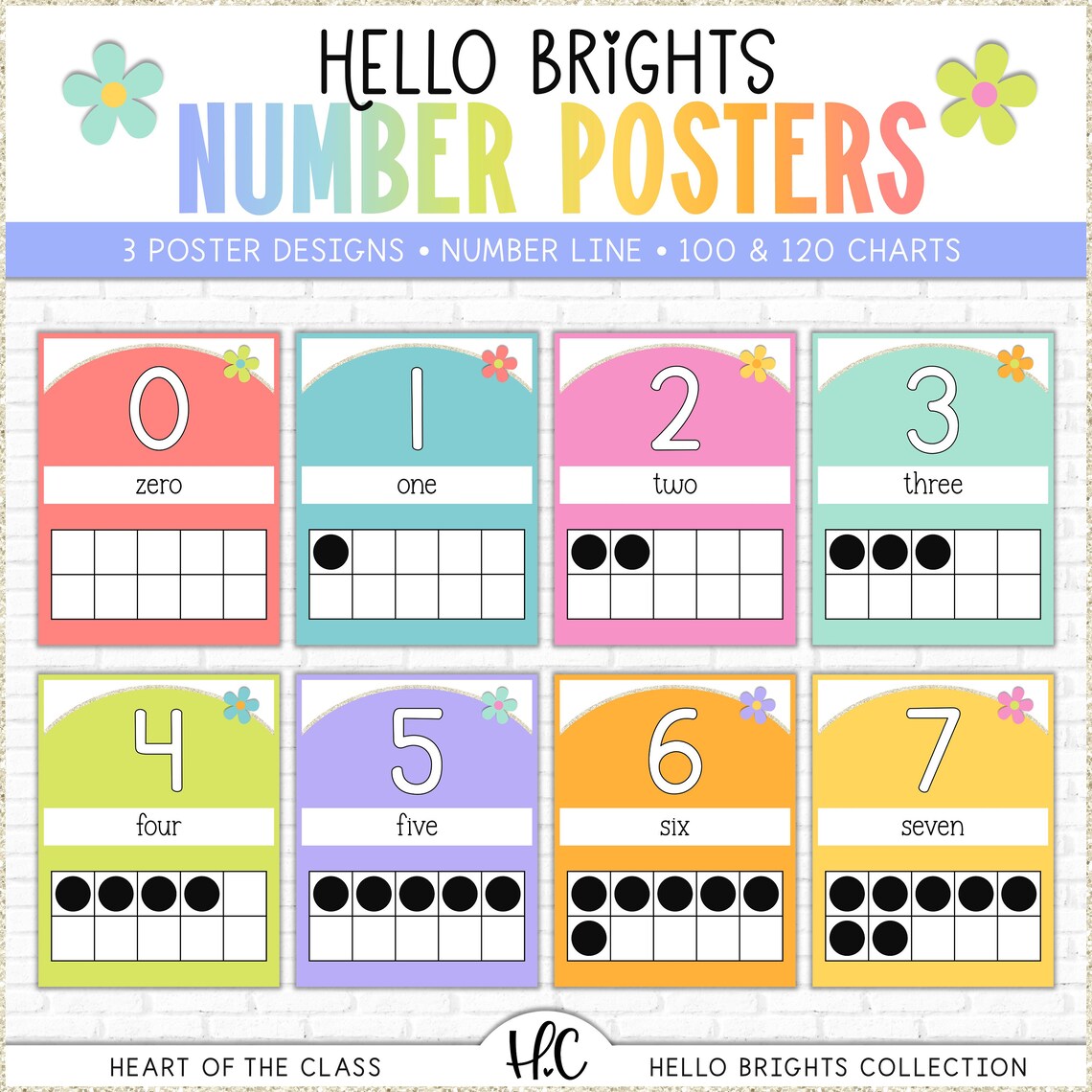 Classroom Number Posters and Number Line Hello Brights Printable ...