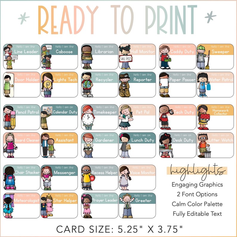 Editable Classroom Jobs Chart With Pictures Hello Calm Classroom Decor ...