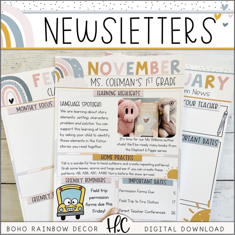 Classroom Newsletters Boho Rainbow Classroom Decor - Etsy