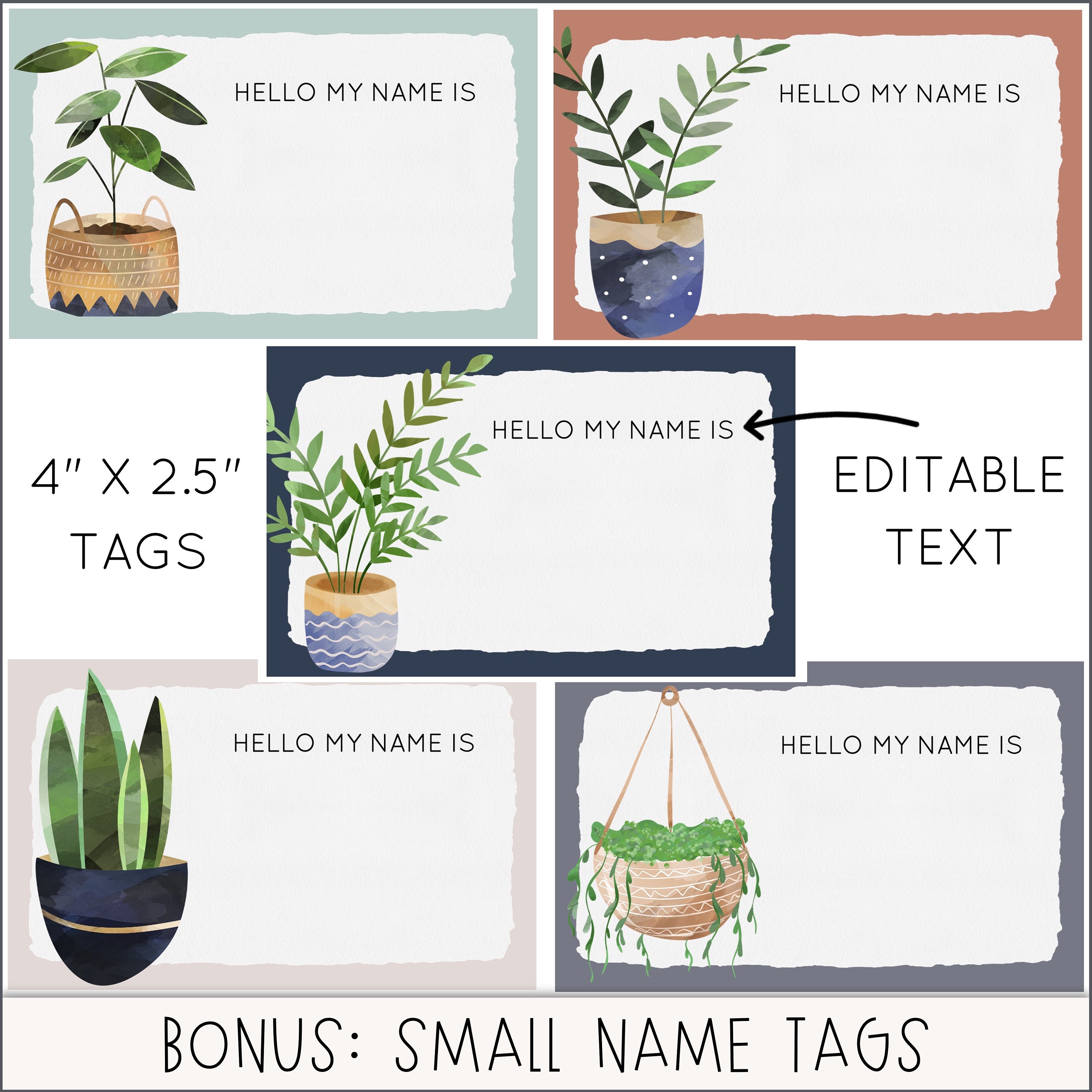 Boho Desk Name Tags Editable Classroom Student Name Tags Boho Plants ...