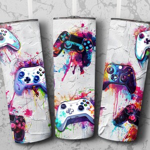 Gamer Tumbler Wrap PNG, Neon Video Game Controller 20 Oz Skinny Tumbler ...