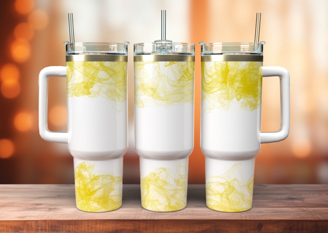 Yellow Smoke Tumbler Png, Yellow White 40 Oz Quencher Tumbler Wrap ...