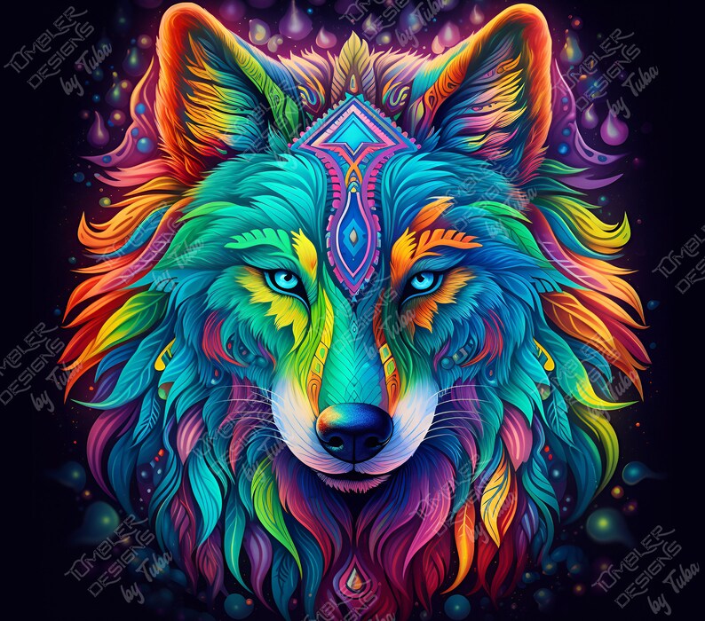 Neon Wolf Tumbler Wrap PNG, Rainbow Colorful 20 Oz Skinny Tumbler ...