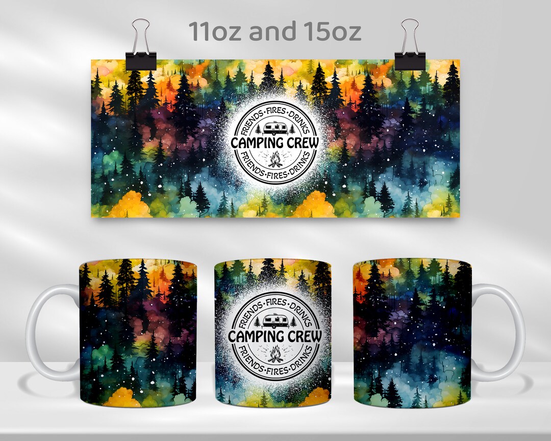 Camping Crew Mug Sublimation Template, 11oz & 15oz Mug Wrap Sublimation ...
