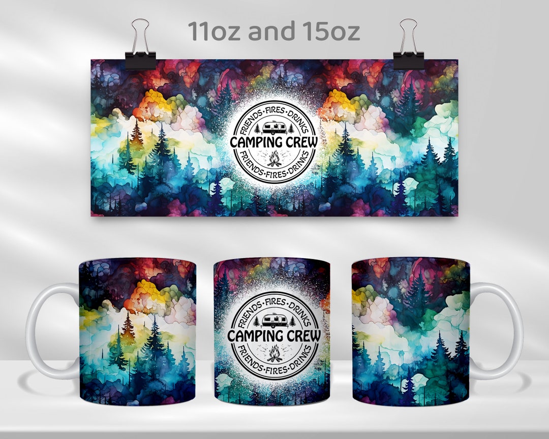 Camping Crew Mug Sublimation Template, 11oz & 15oz Mug Wrap Sublimation ...