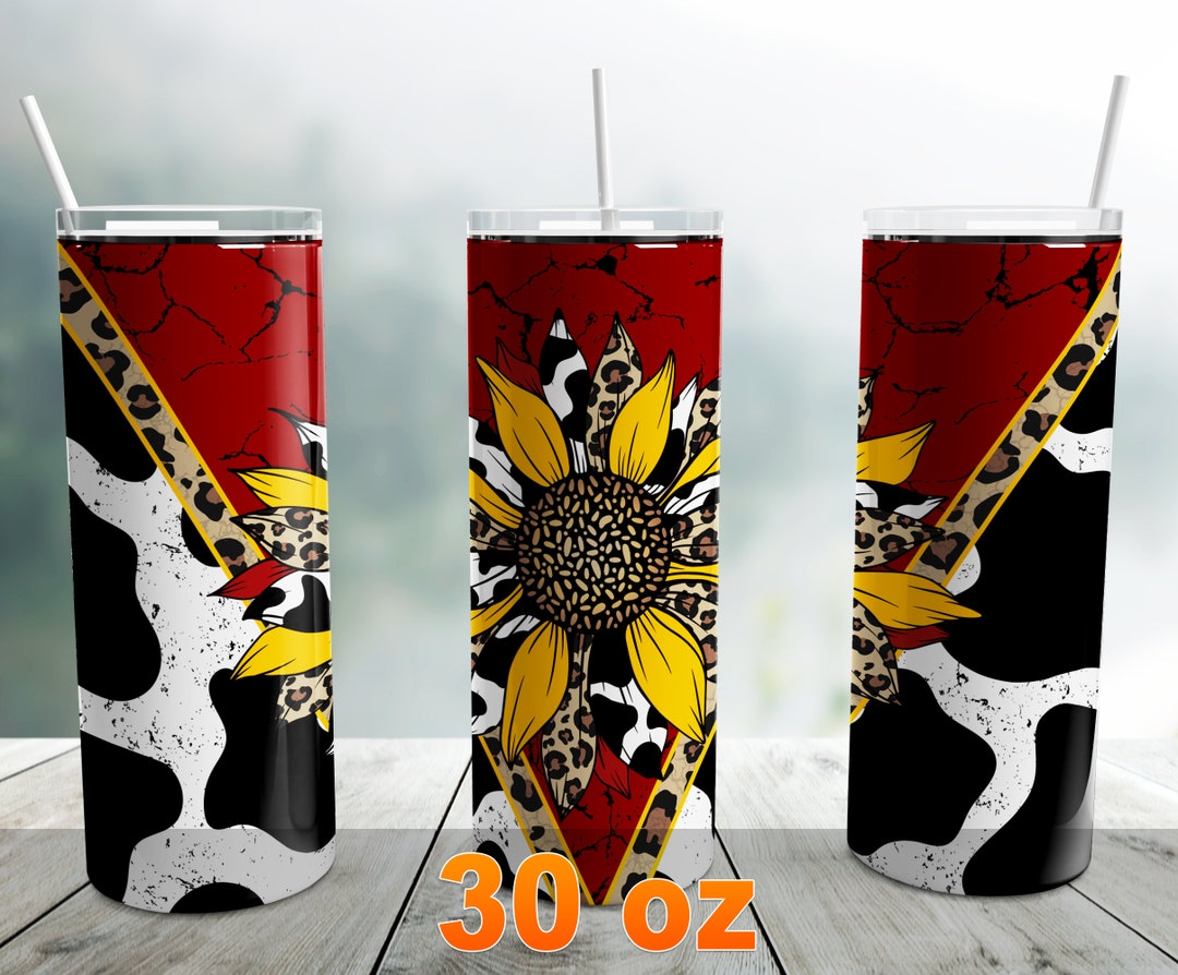 Maroon Gem Stone Cow Tumbler Wrap PNG, Western Sunflower 30 Oz Skinny ...