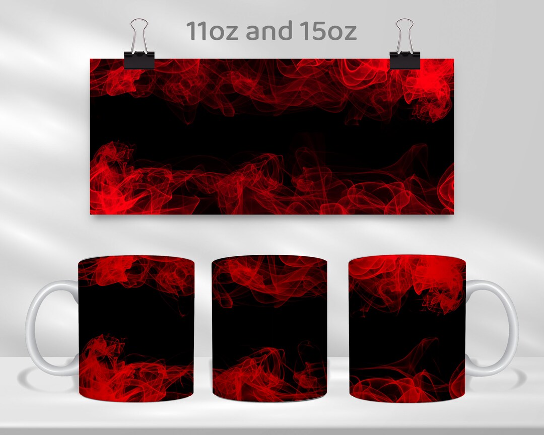 Red Smoke Mug Sublimation Template, Black to Blue 11oz & 15oz Mug Wrap ...