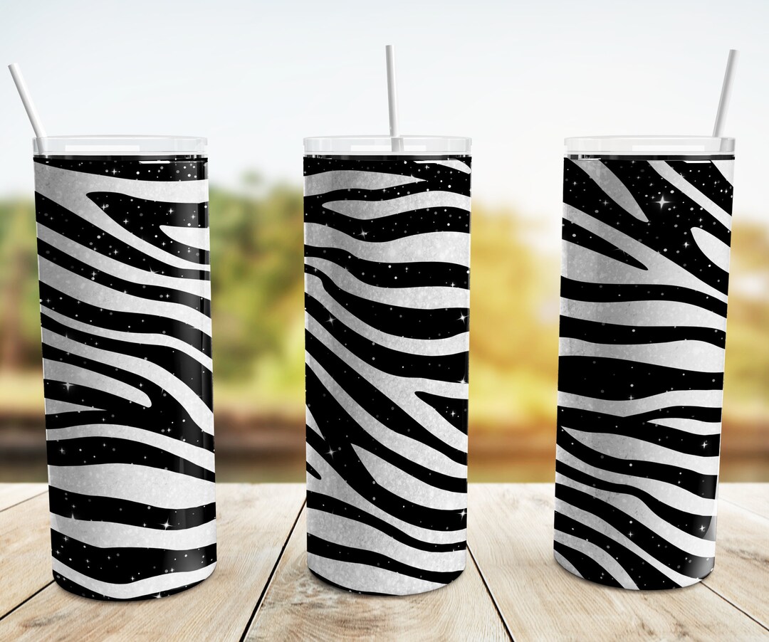 Zebra Tumbler Wrap PNG, Zebra Glitter Black and White 20 Oz Skinny ...