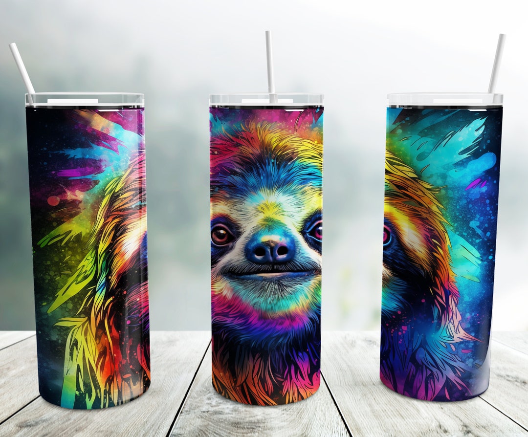 Neon Sloth Tumbler Wrap PNG, Rainbow Colorful 20 Oz Skinny Tumbler ...