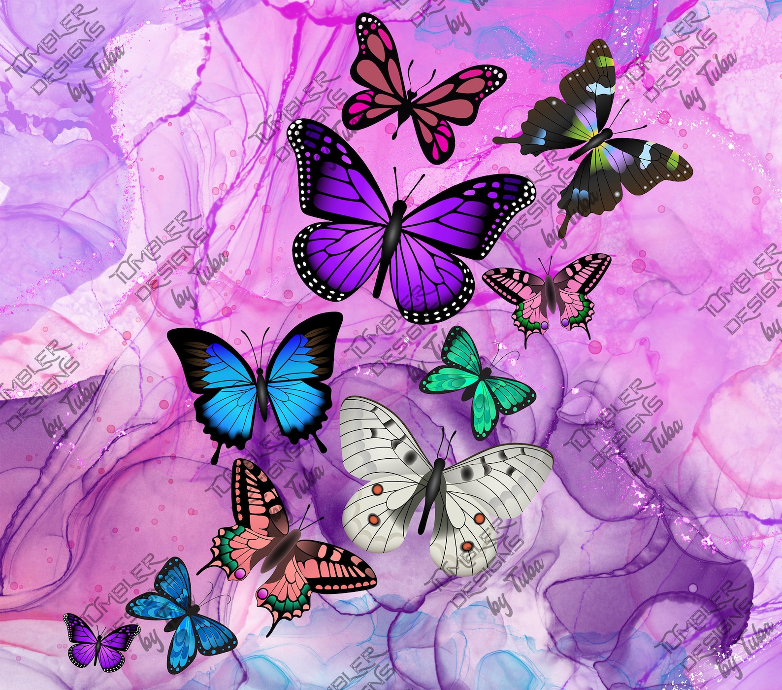 Alcohol Ink Butterfly Tumbler Wrap PNG, 20 Oz Skinny Tumbler ...