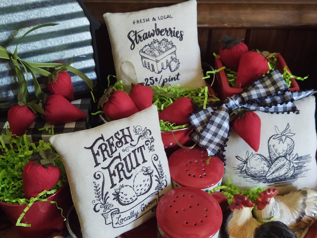 Strawberry Pillow, Set of 3, Tiered Tray Decor, Buffalo Check Bow ...