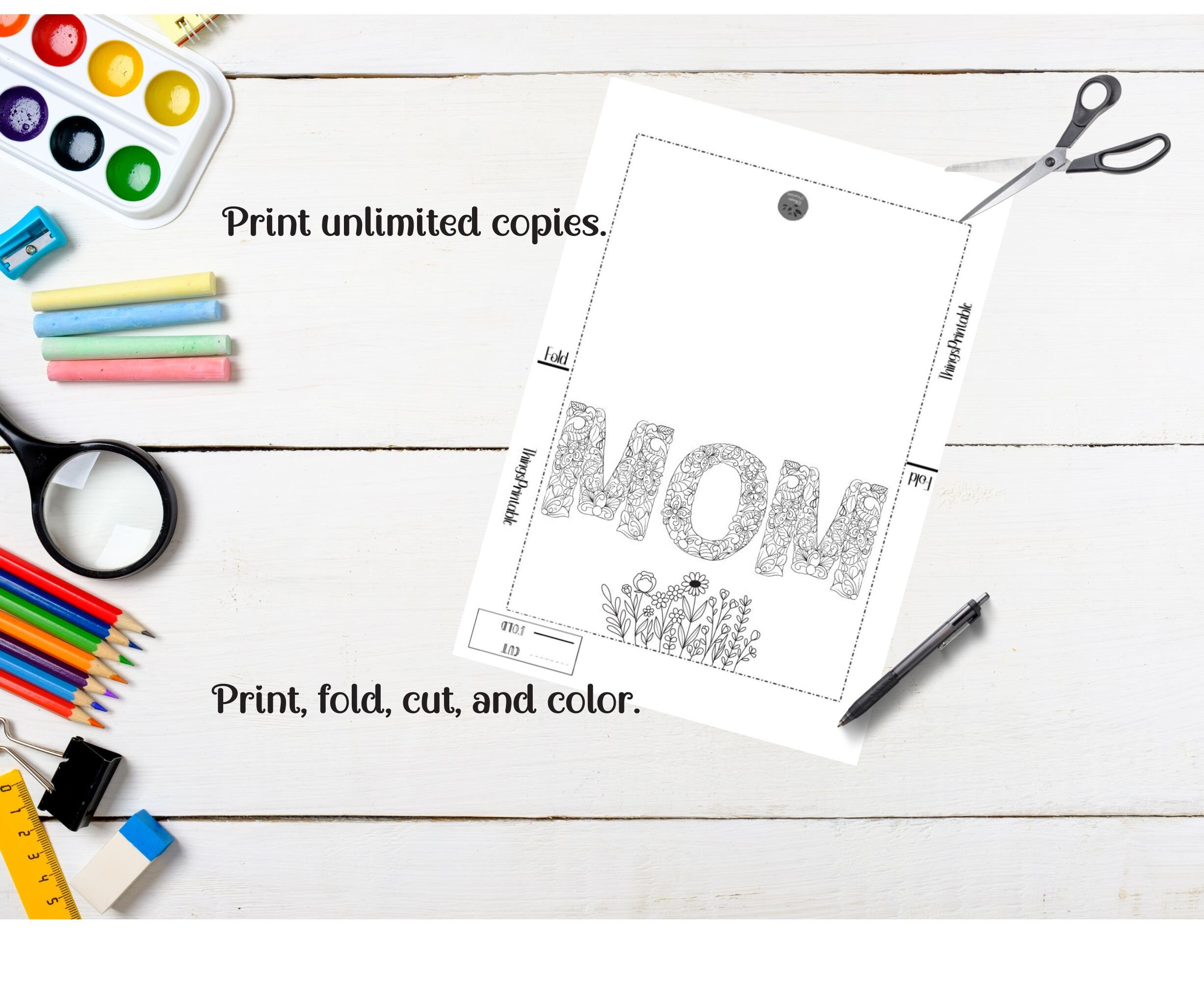 Mom Coloring Card Printable, Diy Greeting Card, Mothers Day Coloring ...