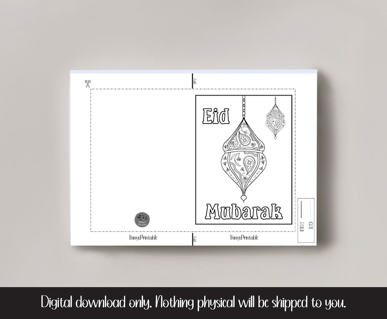 PRINTABLE Eid Mubarak Coloring Card, Lantern Decoration Eid Card, Eid ...