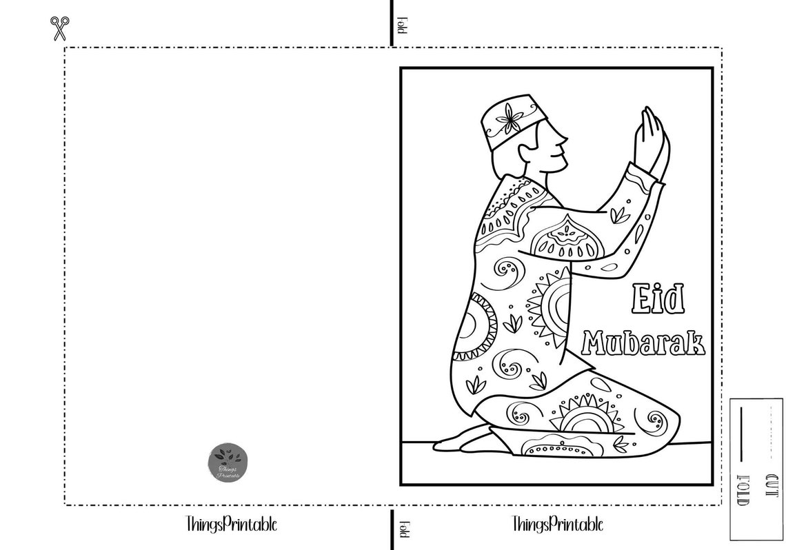 PRINTABLE Eid Mubarak Coloring Card, Eid Card for Kids, Eid Color Your ...